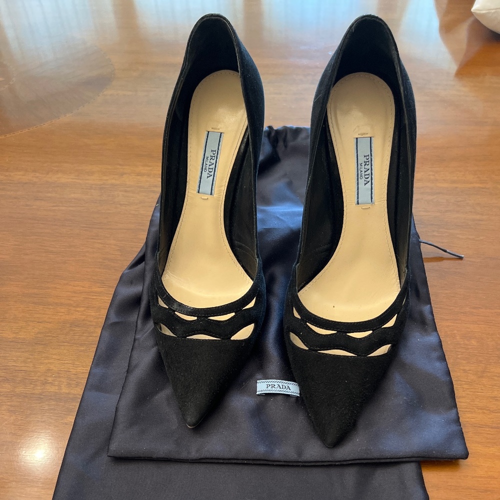 Prada Suede Laser Cut Stiletto Pump - Gem